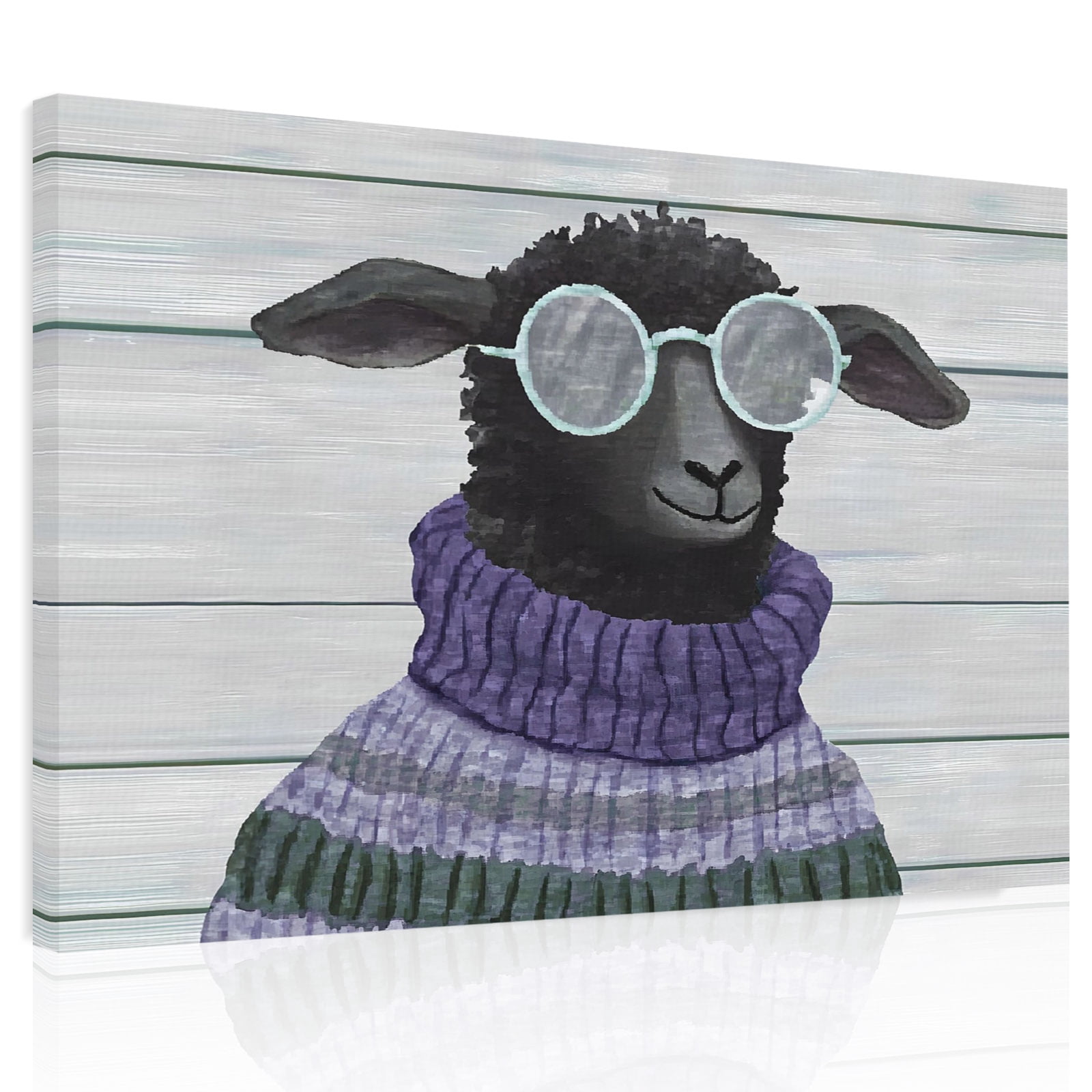 Black Sheep Canvas Print Wall Art, Glasses Purple Sweater Wood Grain ...