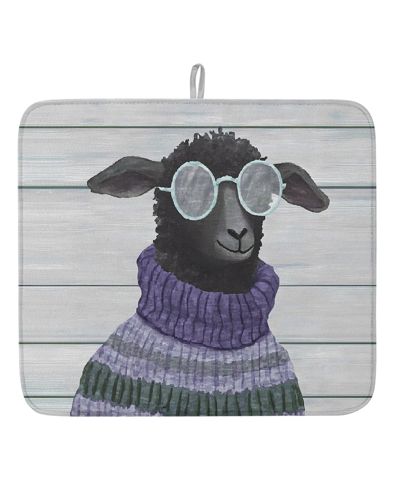 Black Sheep Dish Drying Mat 16x18 inch Glasses Purple Sweater Wood ...