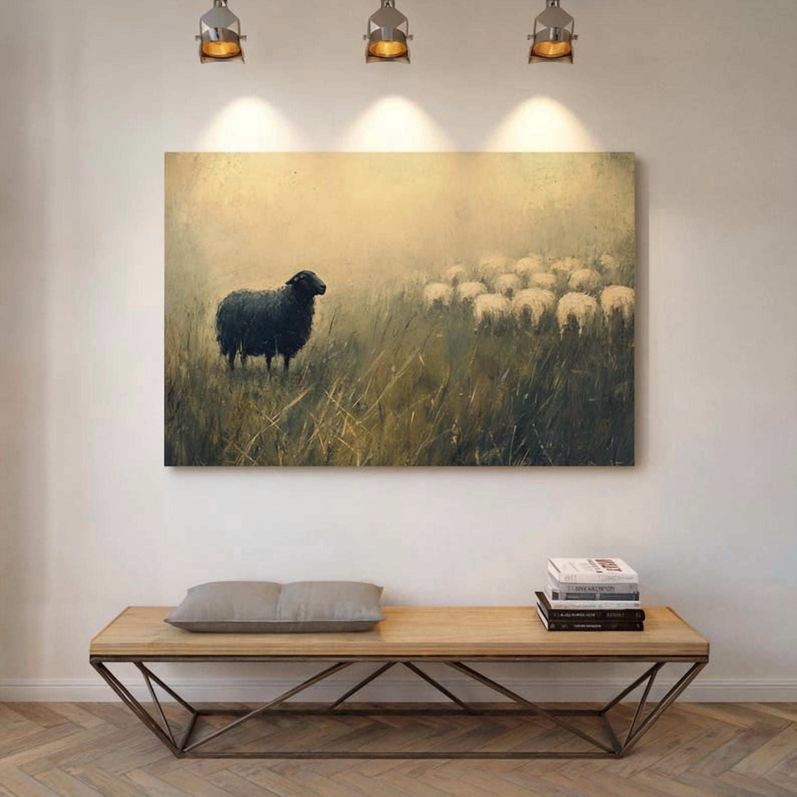 Black Sheep In Field Wall Art Rustic Farmhouse Nature DÃ©cor Art ...
