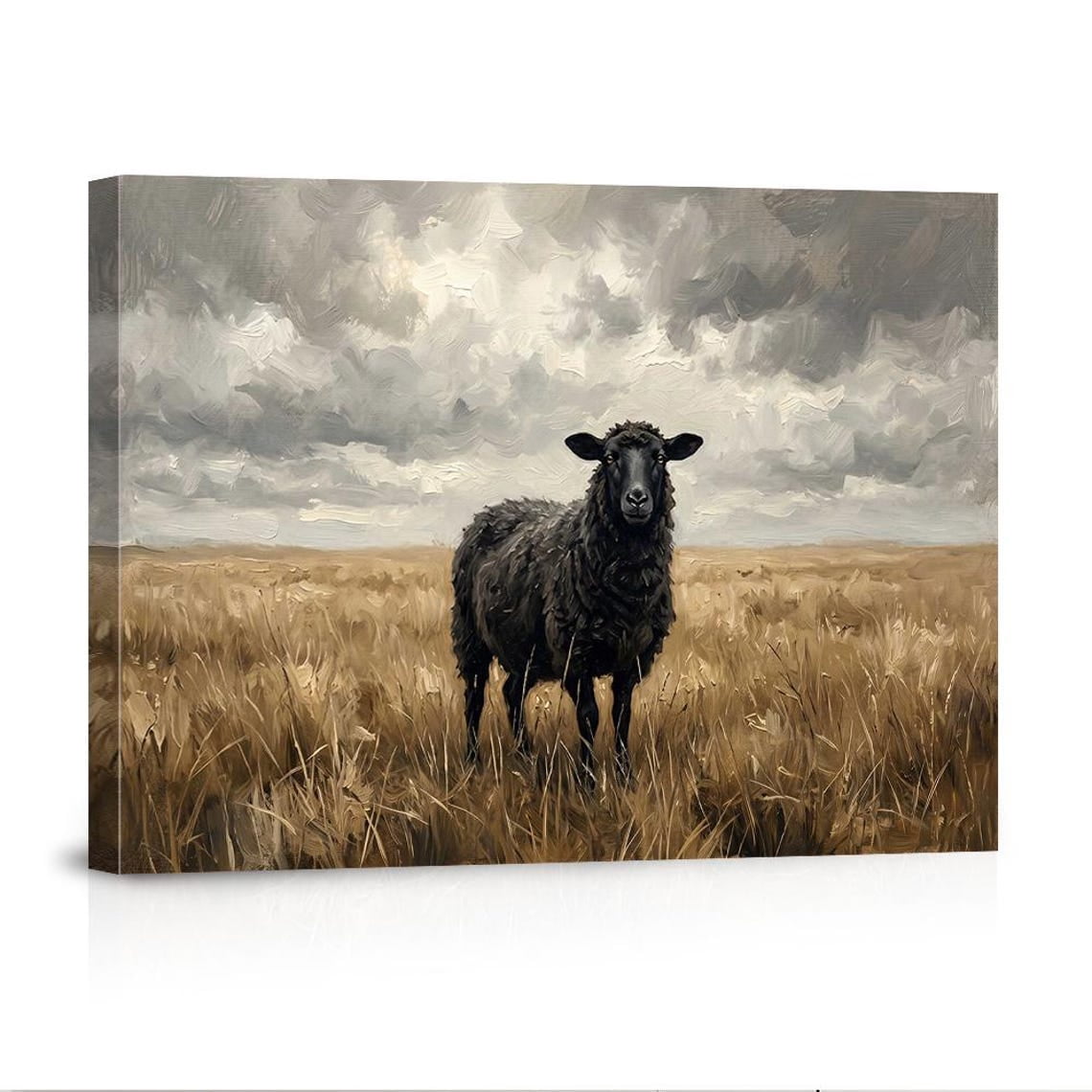 Black Sheep Lonely Animal Style Golden Field Grey Sky Farm Art Modern ...