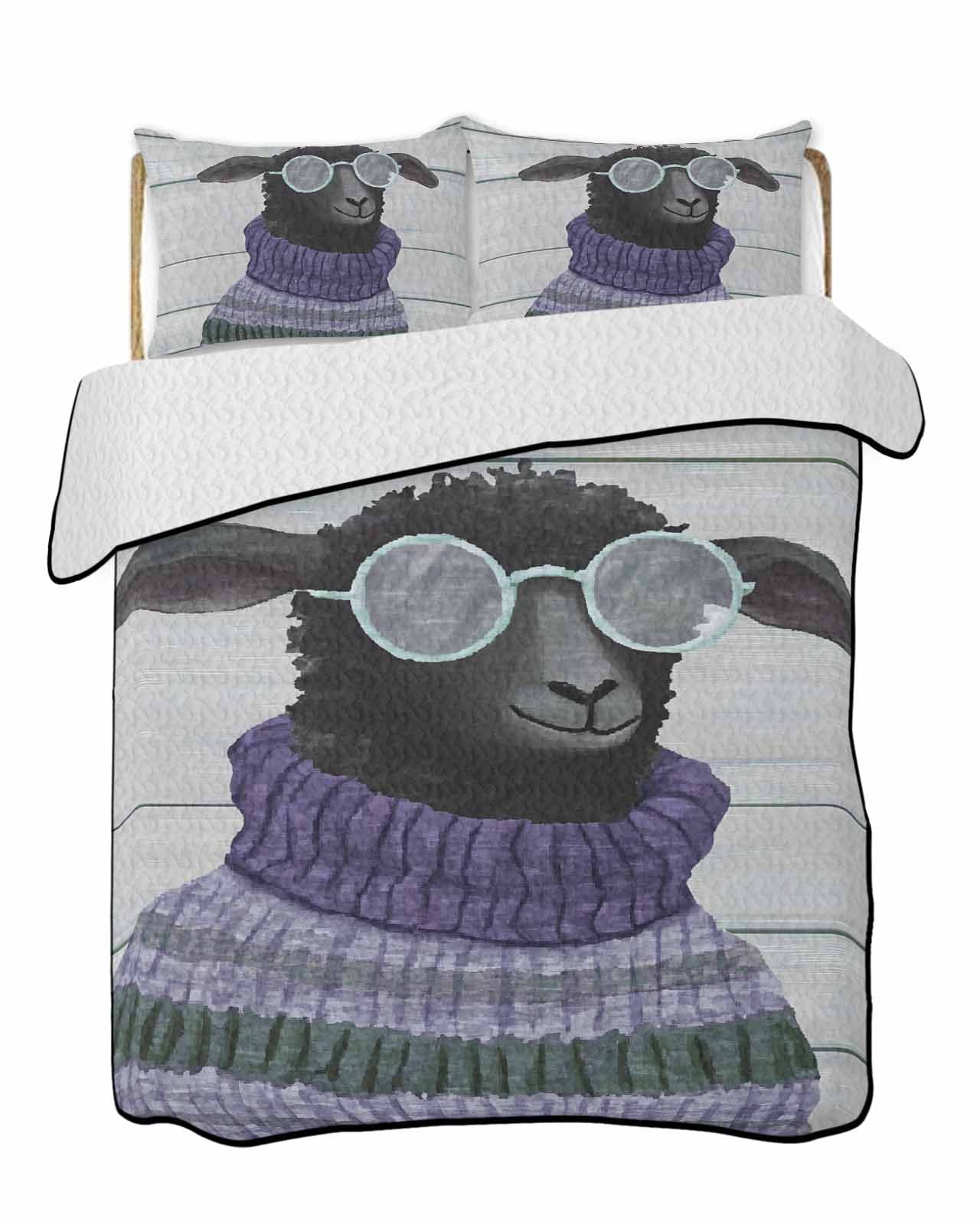 Black Sheep Quilts Bedding Set California King Glasses Purple Sweater ...