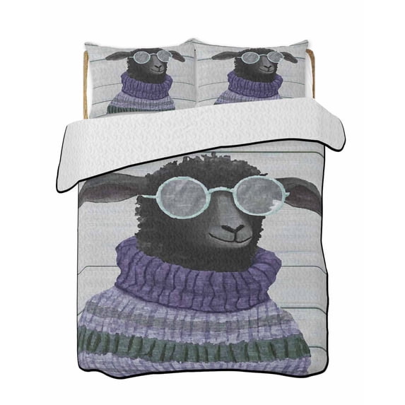 Black Sheep Quilts Bedding Set California King Glasses Purple Sweater ...