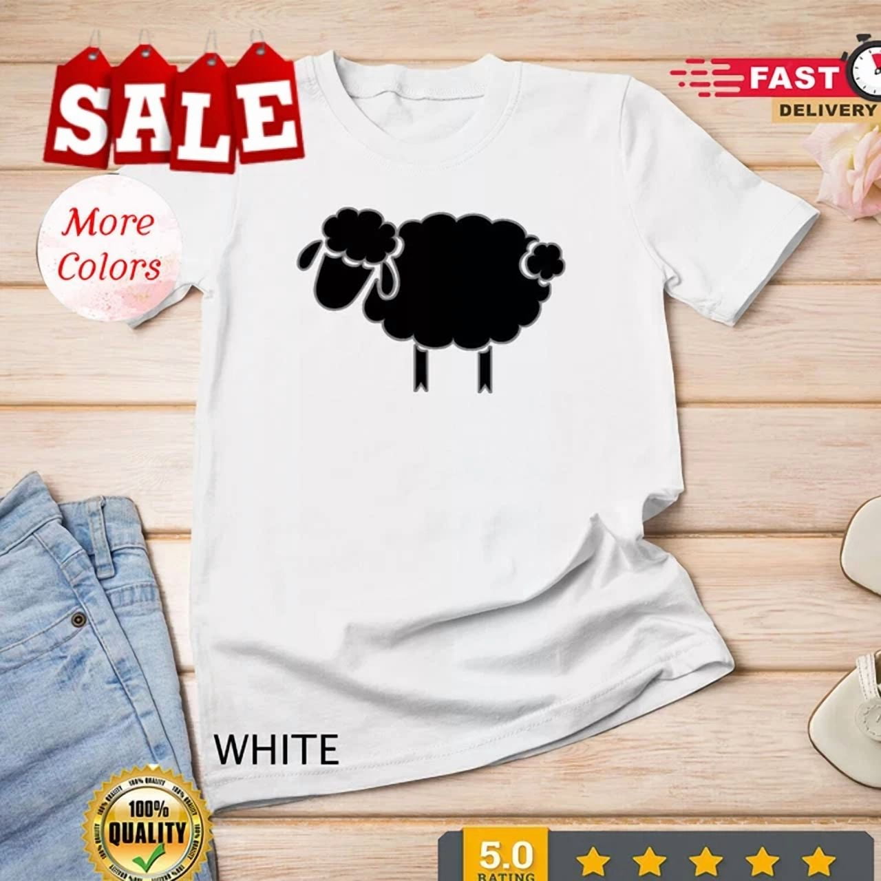Black Sheep Silhouette Design T-Shirt Birthday Gifts; For Men & Women ...