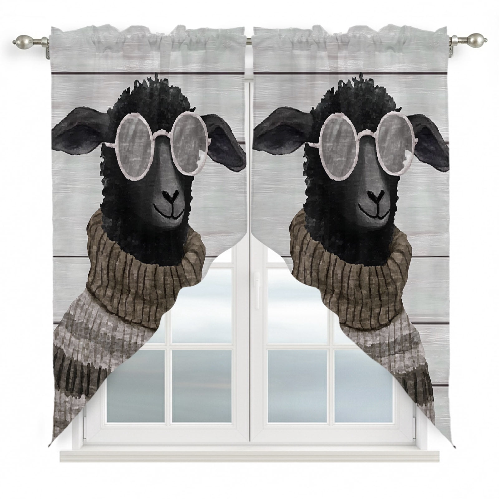 Black Sheep Swag Curtain Valance for Window 2 Panels Glasses Brown ...