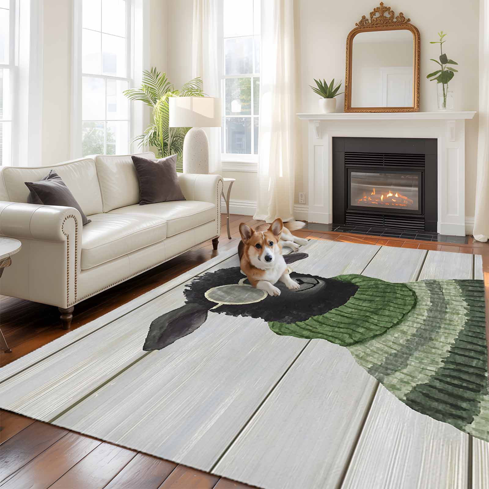 Black Sheep Washable Area Rug 5x8 Glasses Green Sweater Wood Grain ...