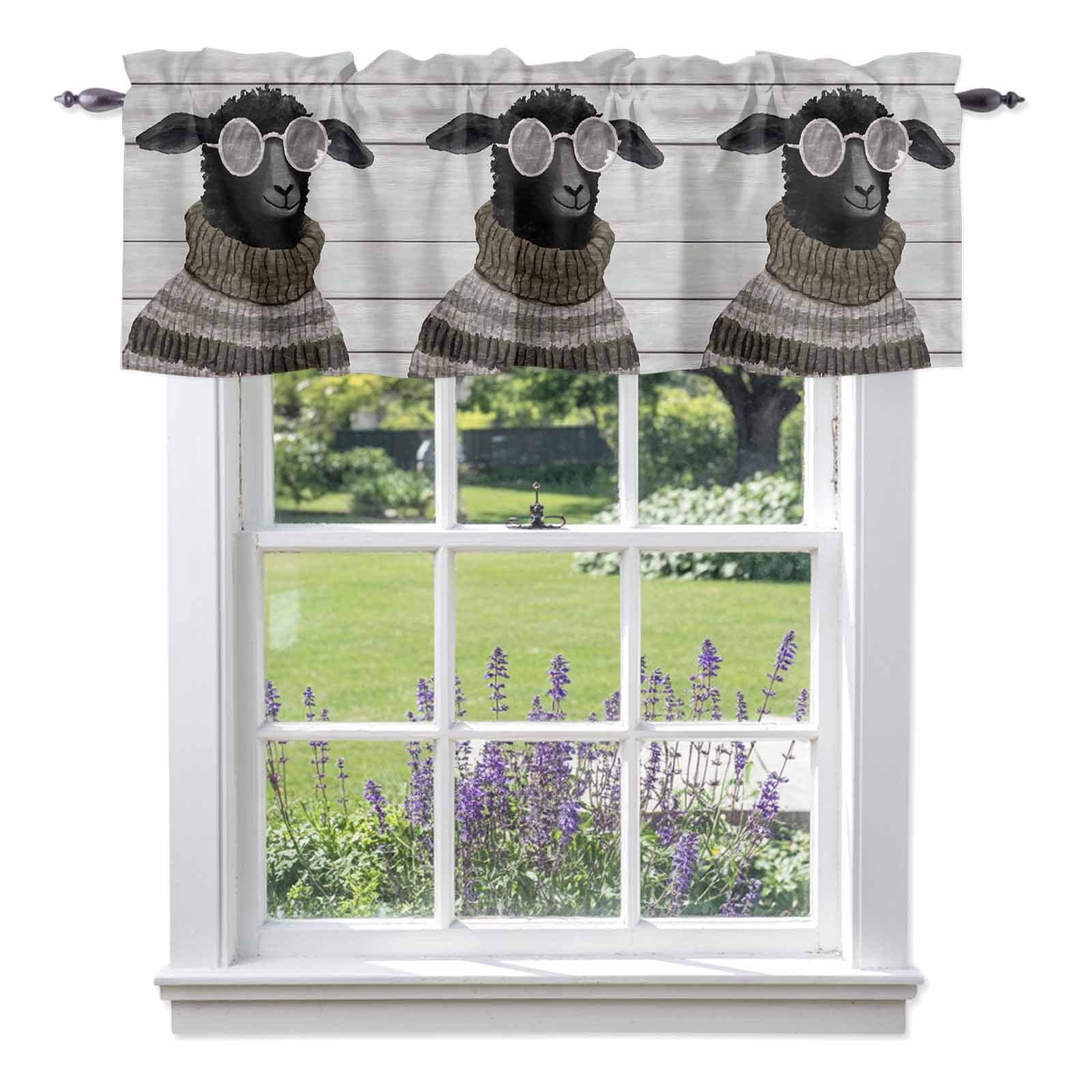 Black Sheep Window Valance for Kitchen, Glasses Brown Sweater Wood ...