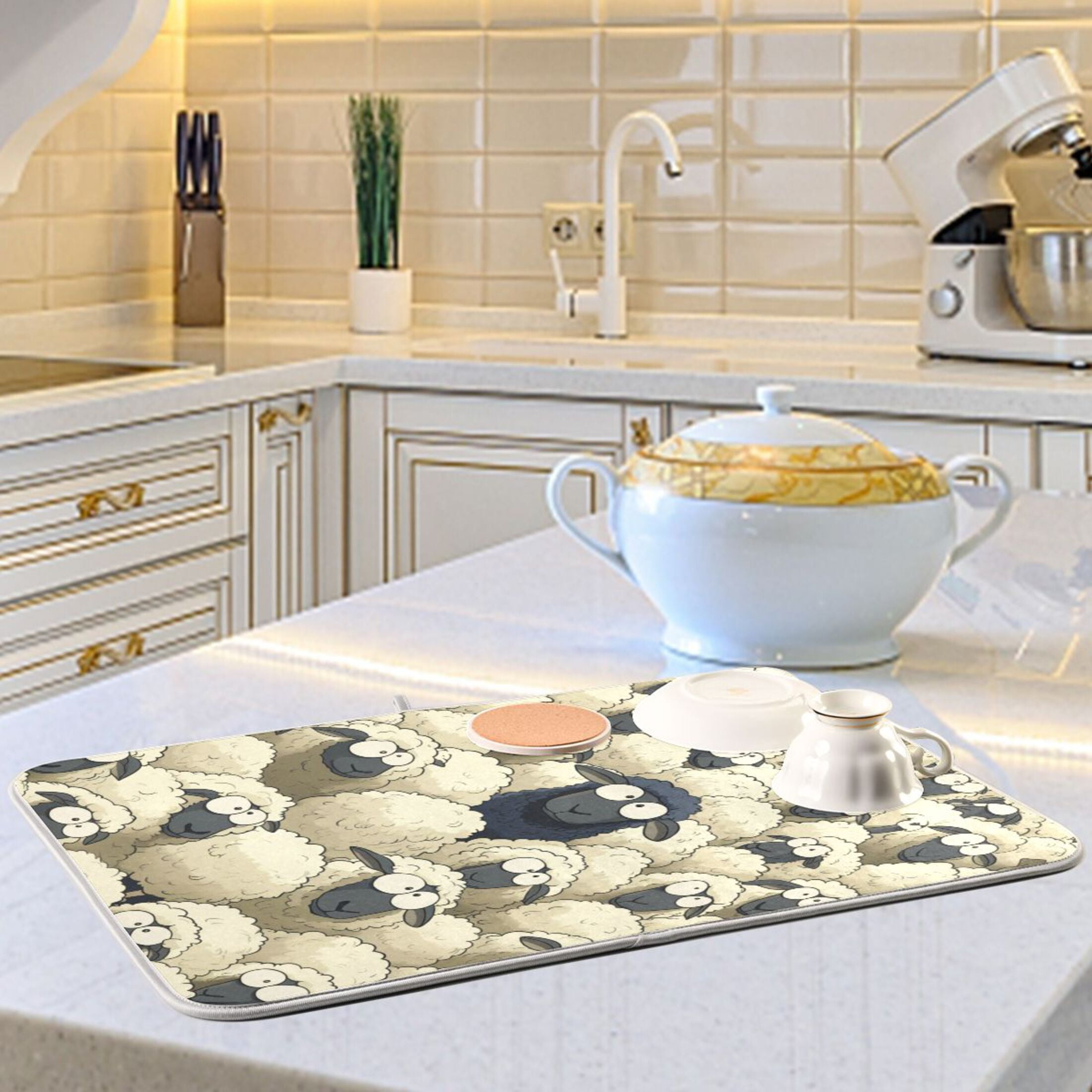 Black Sheep in A White Sheep Dish Drying Mats for Kitchen Counter ...