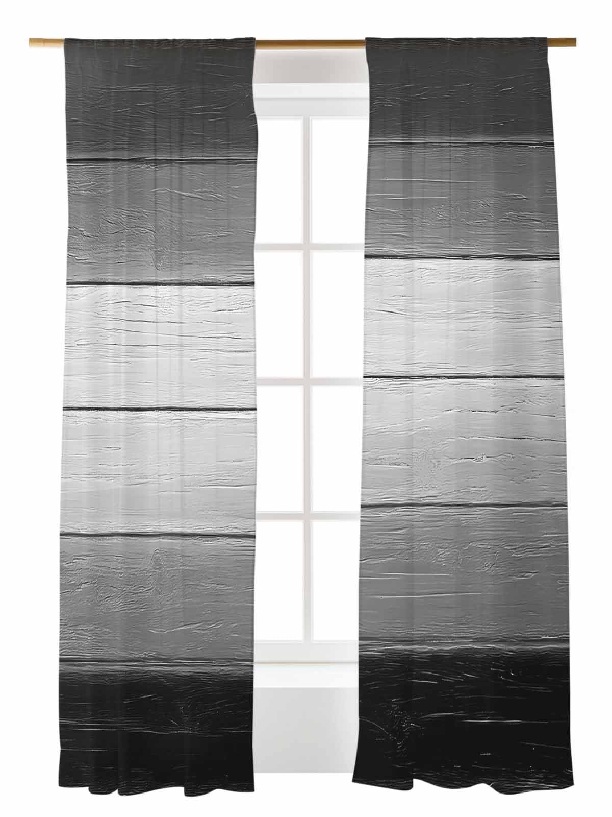 Black And Sheer Curtains 2 Panels Set White Grey Gradient Wood Grain ...