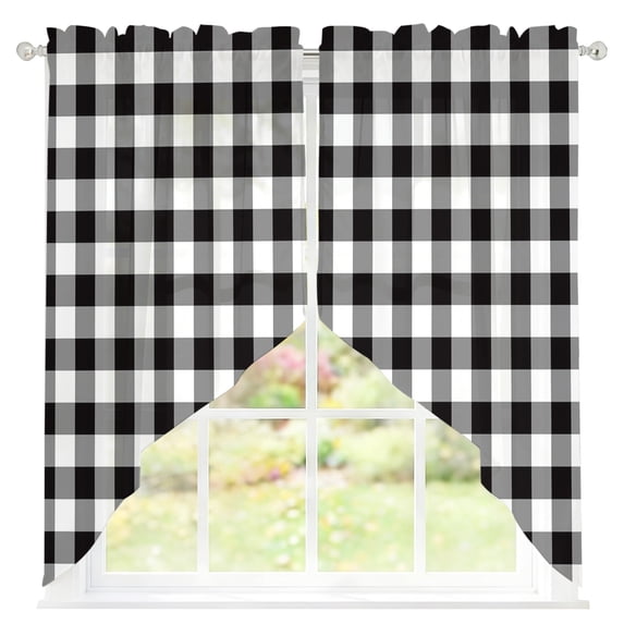 Black and Sheer Curtains Swag Valances for Windows White Checkerboard ...
