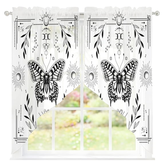 Black and Sheer Curtains Swag Valances for Windows White Frame ...