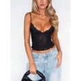 Black Sheer Lace Trim Camisole Crop Top With V-Neck Spaghetti Straps ...