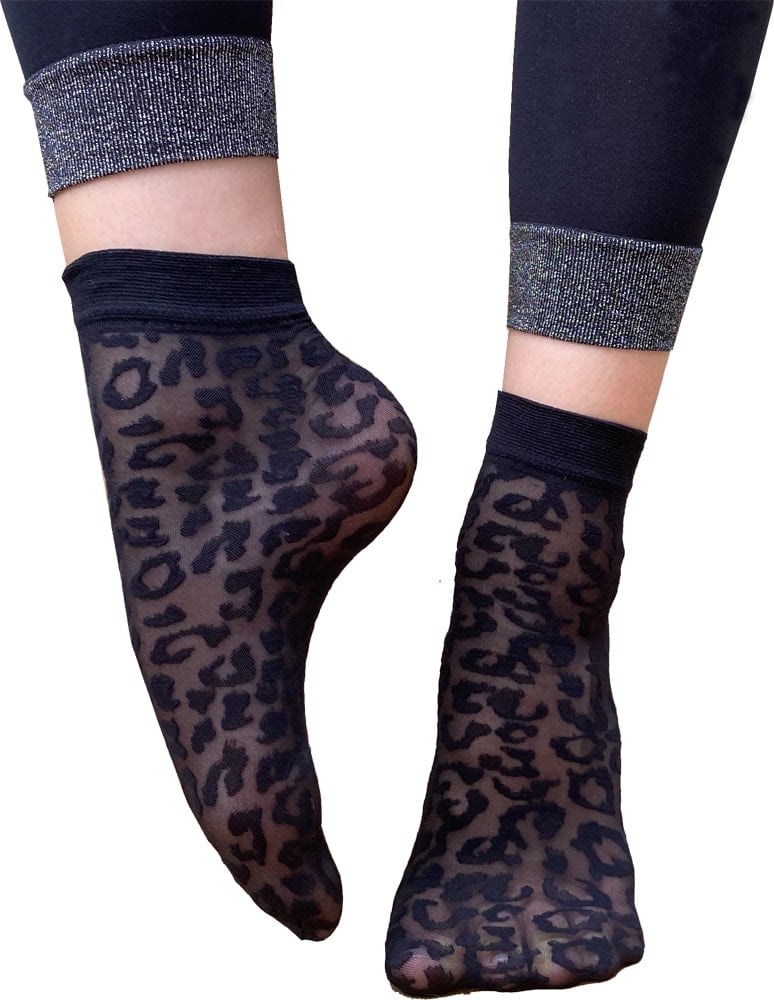 Black Sheer Leopard Patterned Ankle Socks for Women - Walmart.com