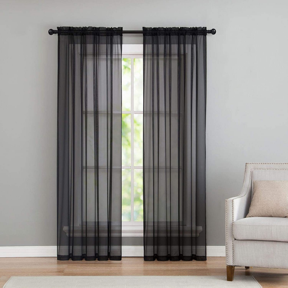 Black Sheer Voile Window Treatment Rod Pocket Curtain Panels for ...