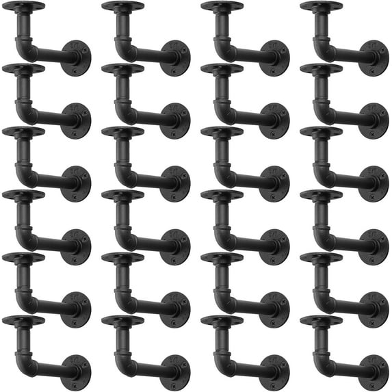 Black Shelf Brackets, 24 Pack L Pipe Floating Shelf Bracket, Heavy Duty ...