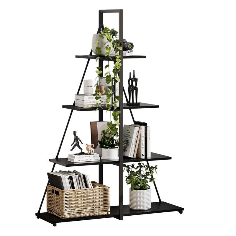 Black Shelf Ladder, 4-Shelf Ladder Bookcase, A-Shaped Ladder Shelf ...