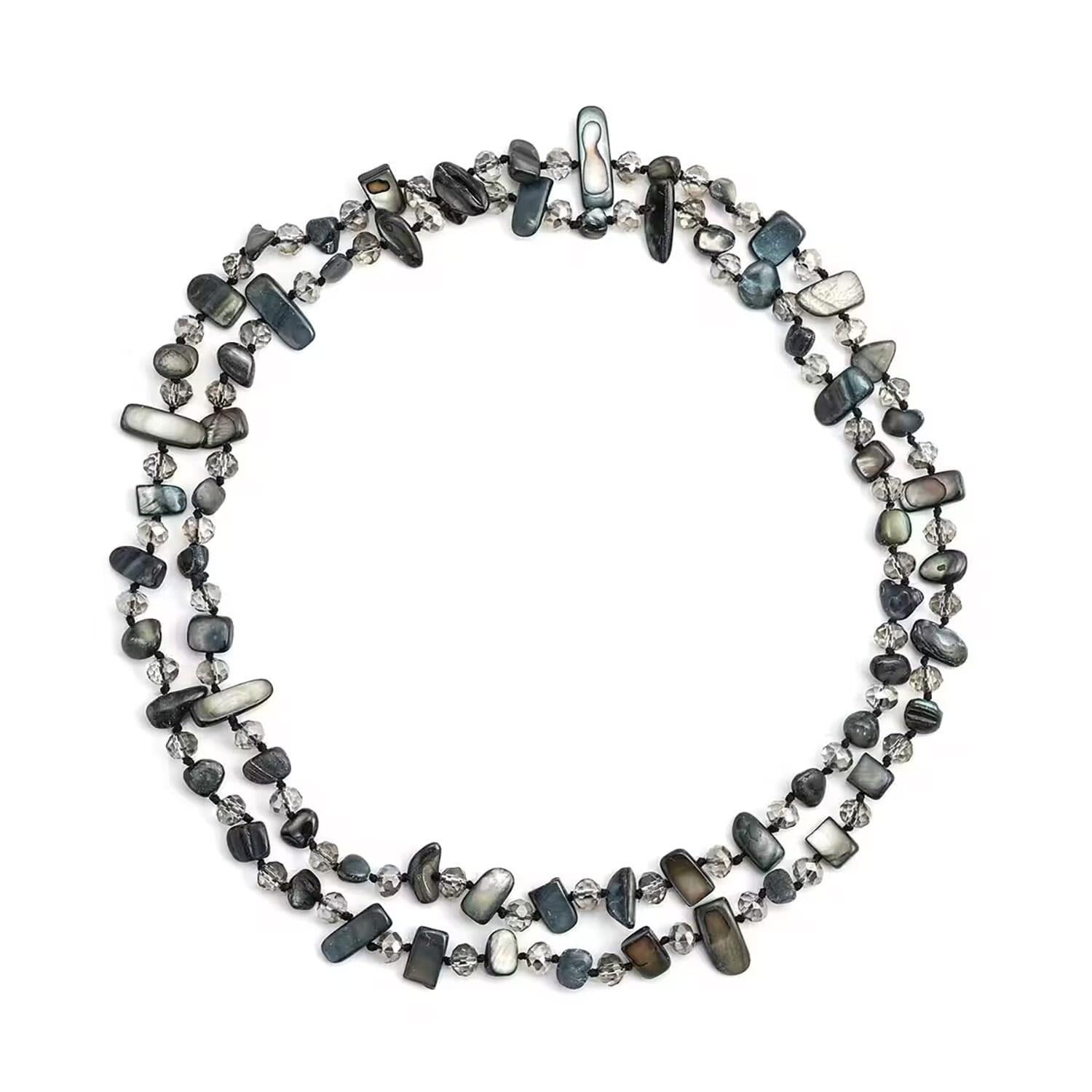 Black Shell Chips Grey Glass Beaded Necklace for Women Jewelry Birthday ...