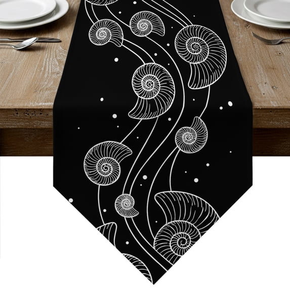 Black Shell Coastal Table Runner Linen Burlap Table Runner 36 Inches ...