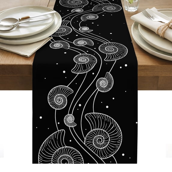 Black Shell Coastal Table Runner Summer Ocean Line Abstract Art ...