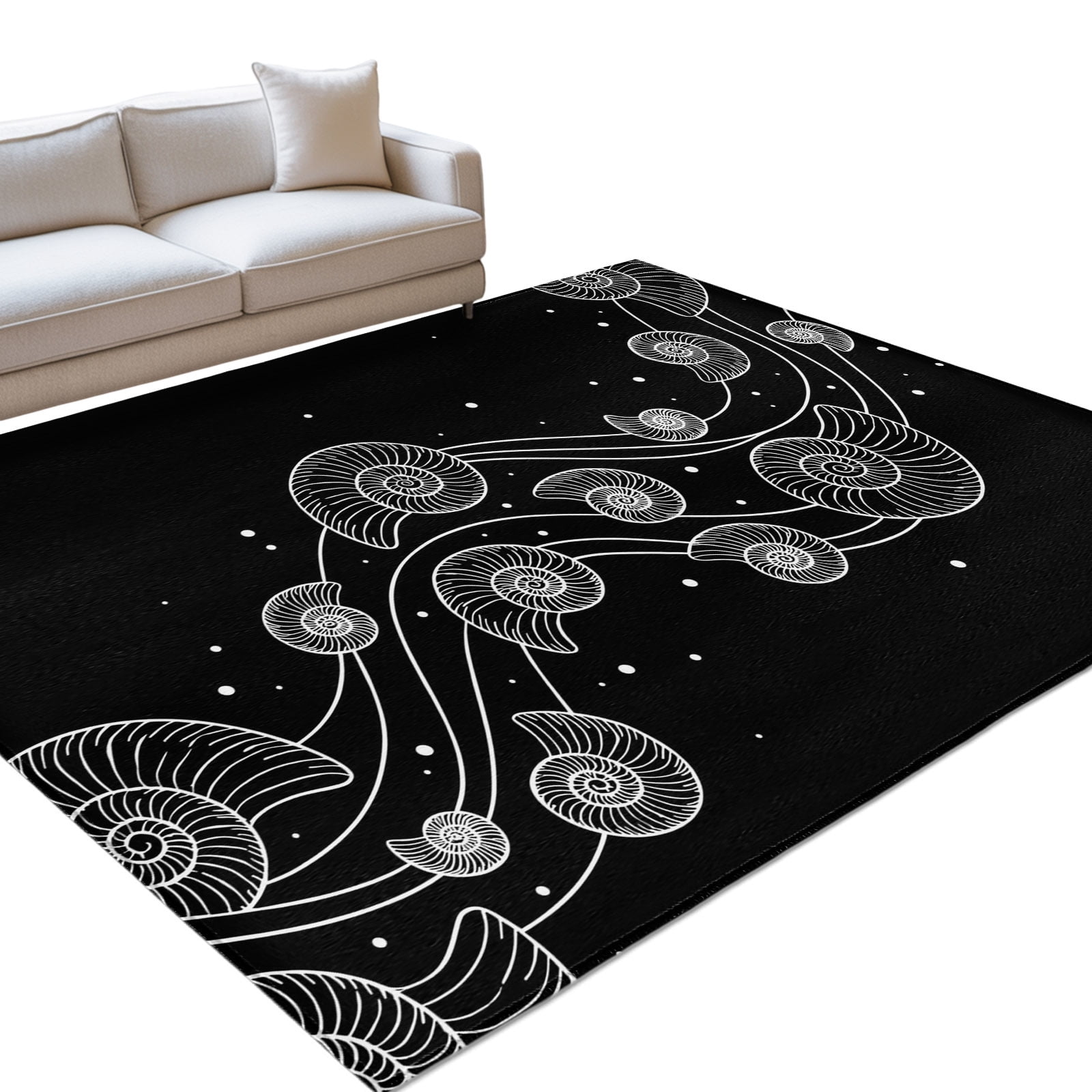 Black Shell Coastal Washable Rug 4x6 Area Rug for Living Room Bedroom ...