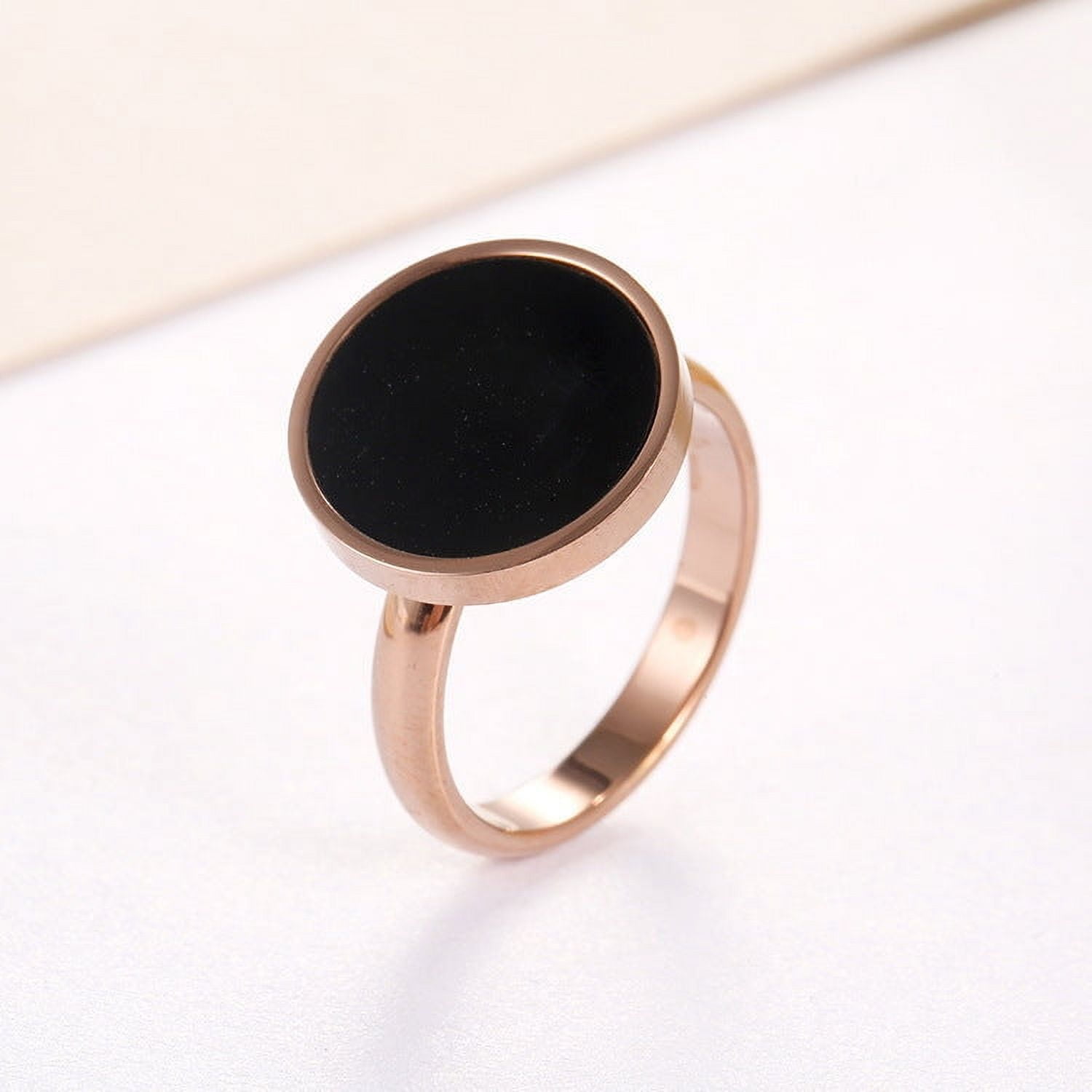 Black Shell Smooth Couple Ring Titanium Steel Rose Gold - Walmart.com