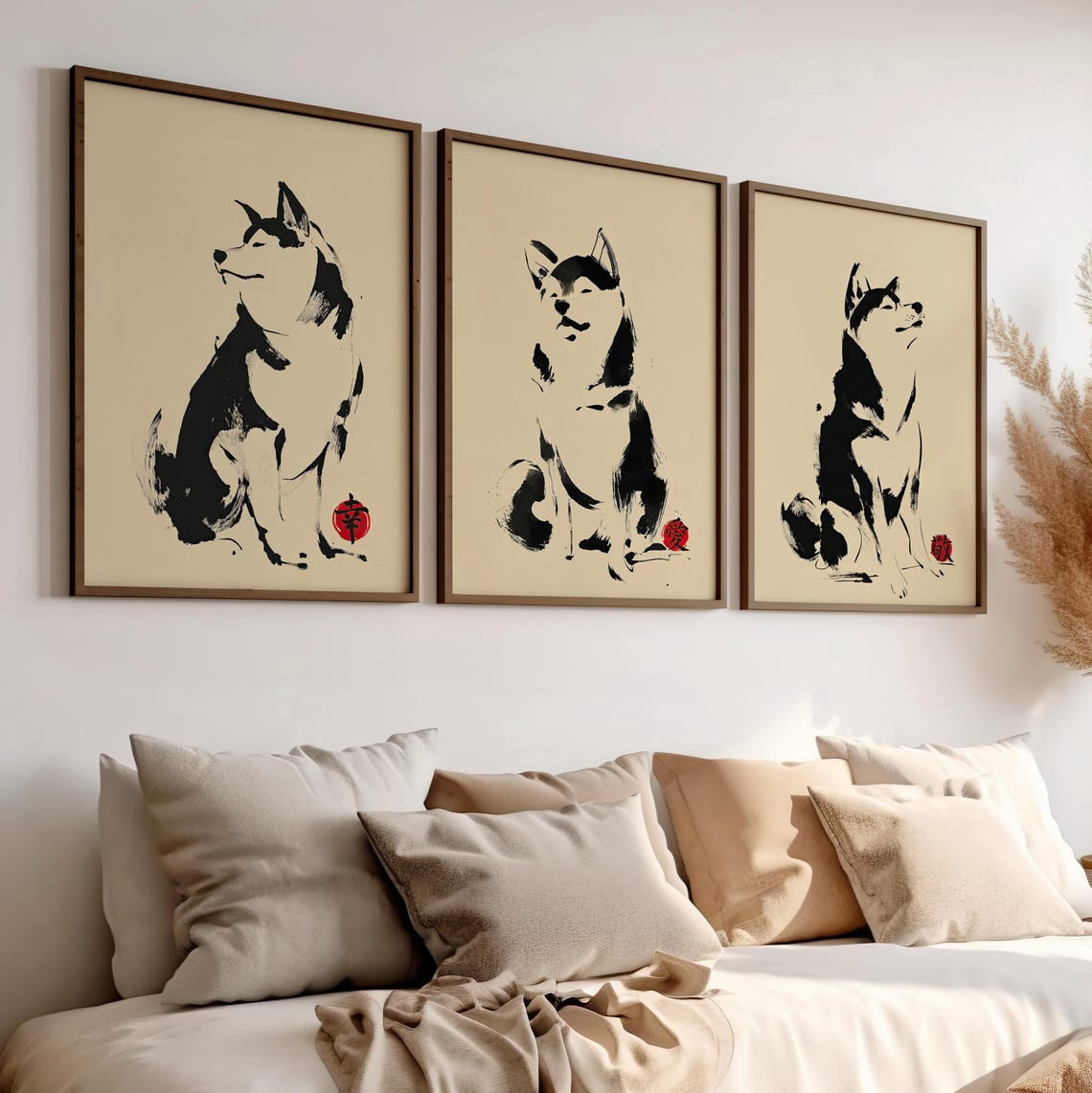 Black Shiba Inu Dog Wall Art Japanese Minimalist Animal Print Set 3 ...
