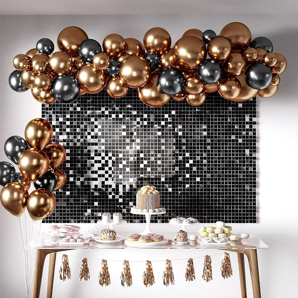 Black Shimmer Wall Backdrop 24PCS Sequin Panels for Wedding, Birthday ...
