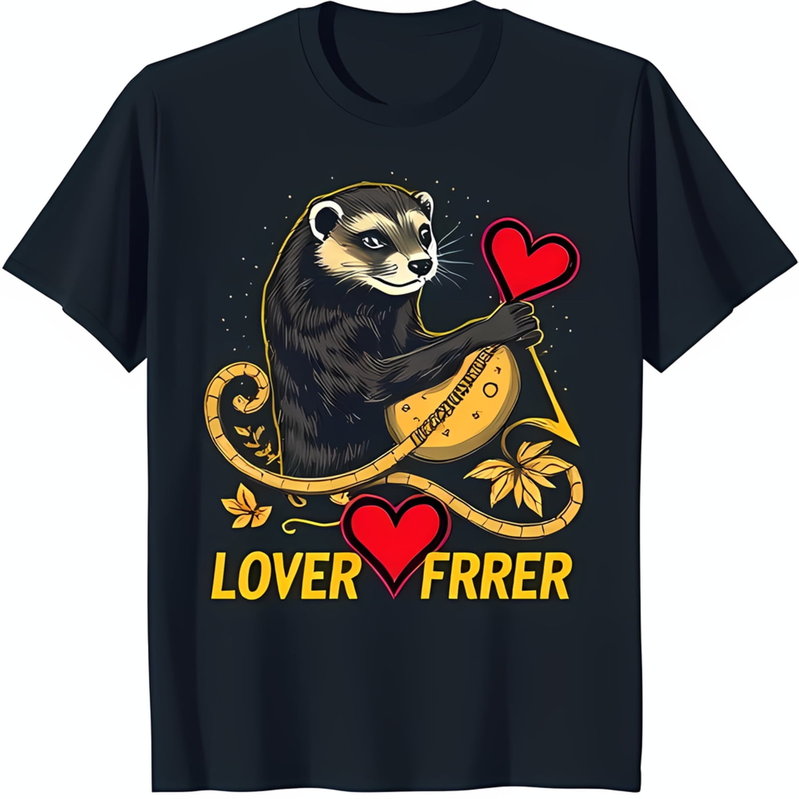 Black Shirt With Adorable Ferret Holding Heart Cute Lover Graphic ...