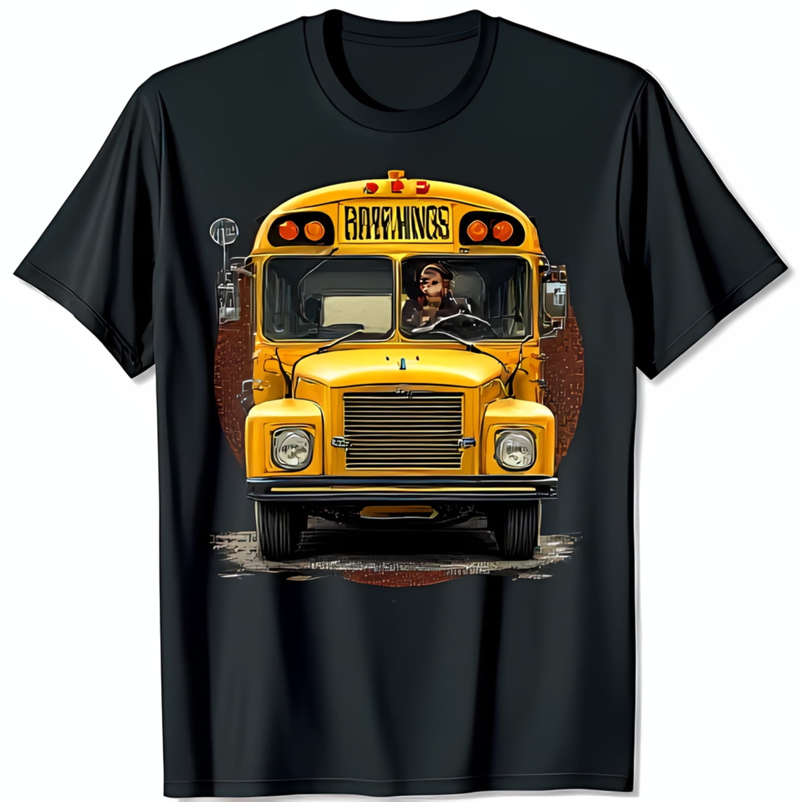 Black Shirt with Bold Yellow School Bus Graphic Braywings Style ...