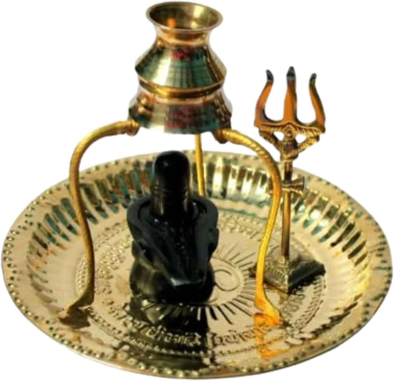 Black Shivling Shiva Ling with Brass Plate, Kalash with Stand/Trishul ...