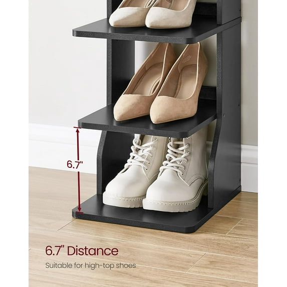Black Shoe Rack Tower – 7 Tier Vertical Shoe Storage with Hooks ...