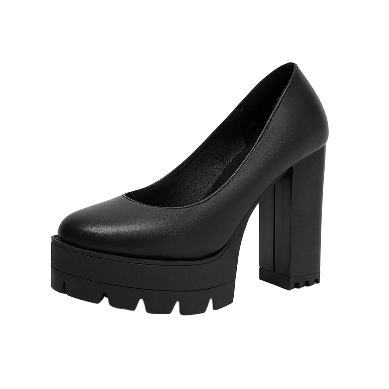 Black Shoes High Heels For Women Platform Casual Waterproof Thick Heel ...