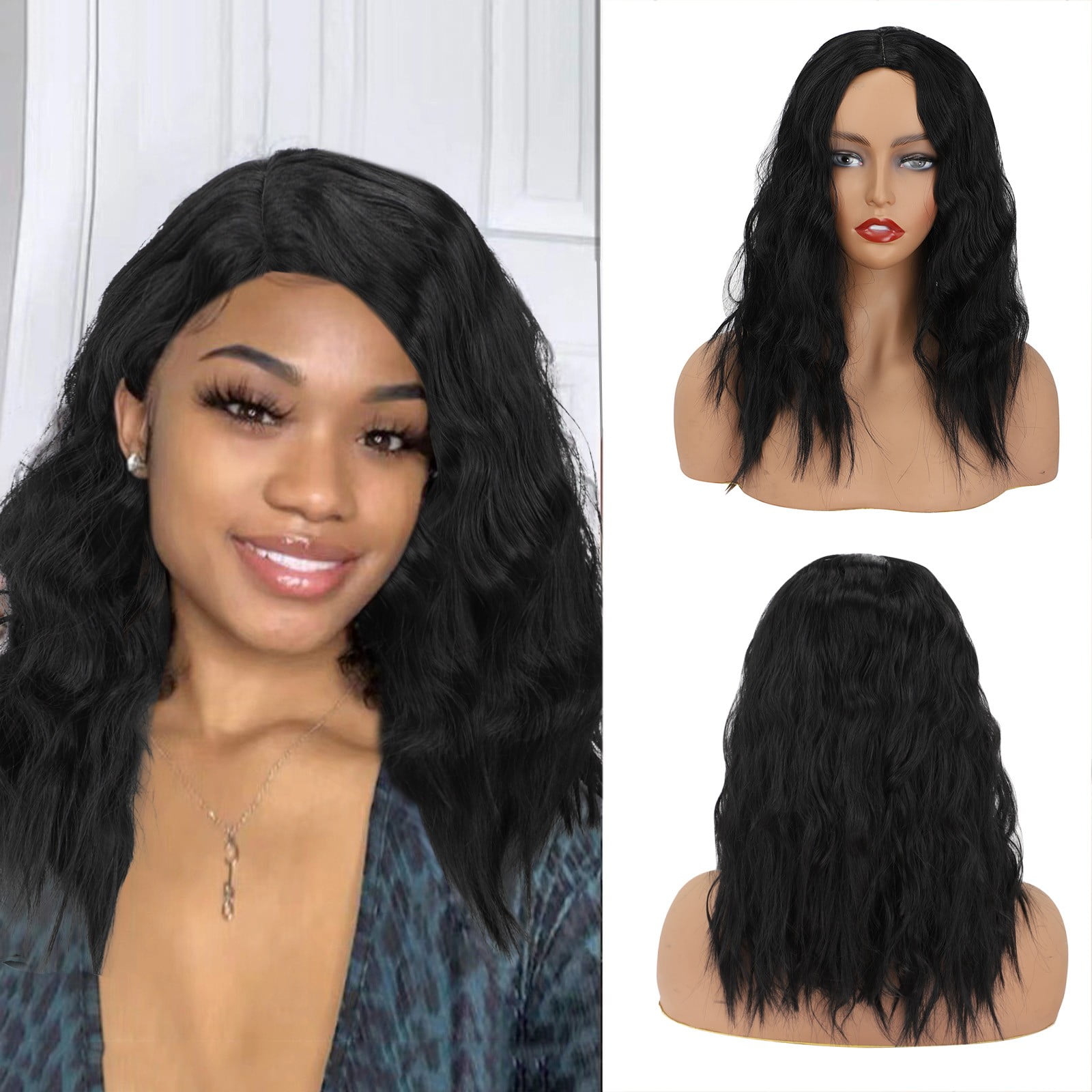 Black Short Bob Curly Wigs 12 Inch Wigs Human Hair for Women Synthetic ...