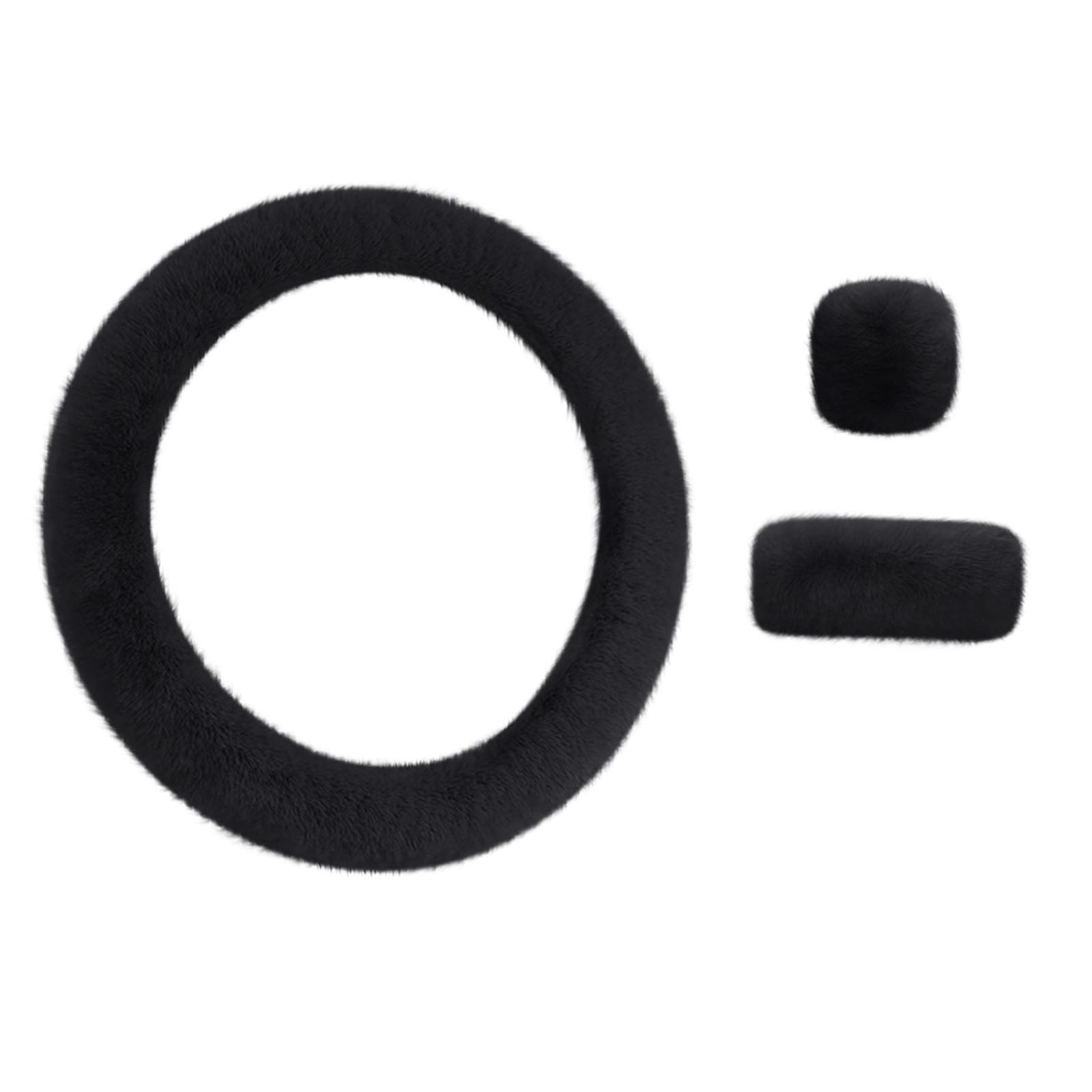 Black Short Plush Car Steering Wheel Cover Set, Gear Lever Handbrake ...