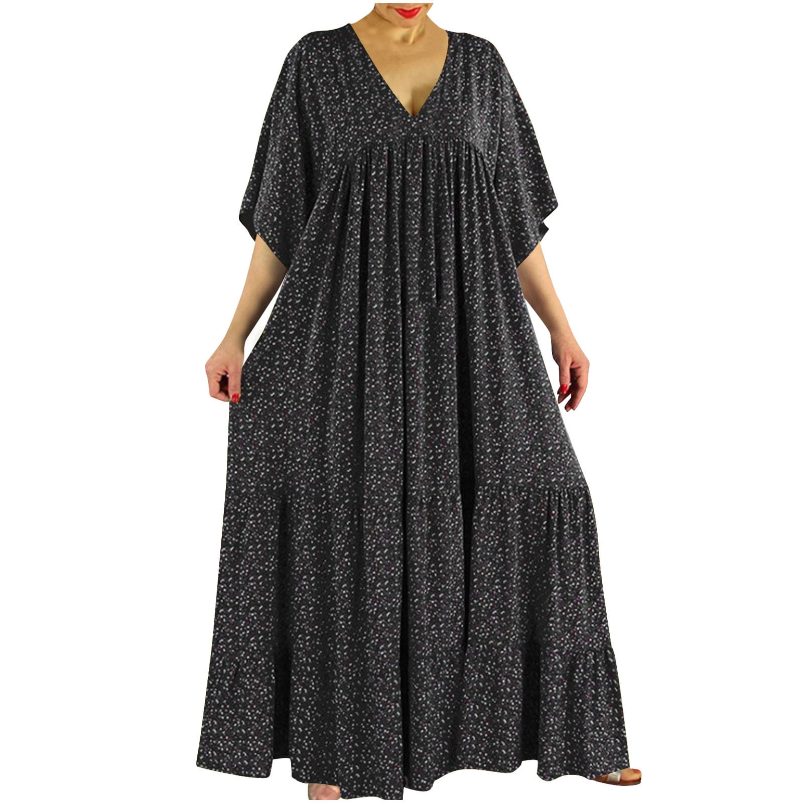 Black Short Sleeve Dresses for Women Summer Fall Vneck Graphic Midi ...
