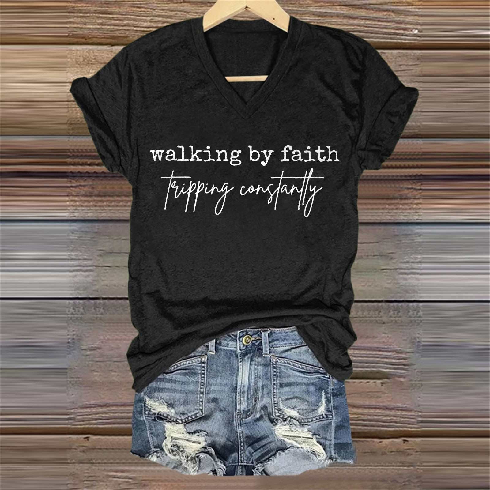 Black Short Sleeve Shirts for Women's Walking By Tripping Constantly ...