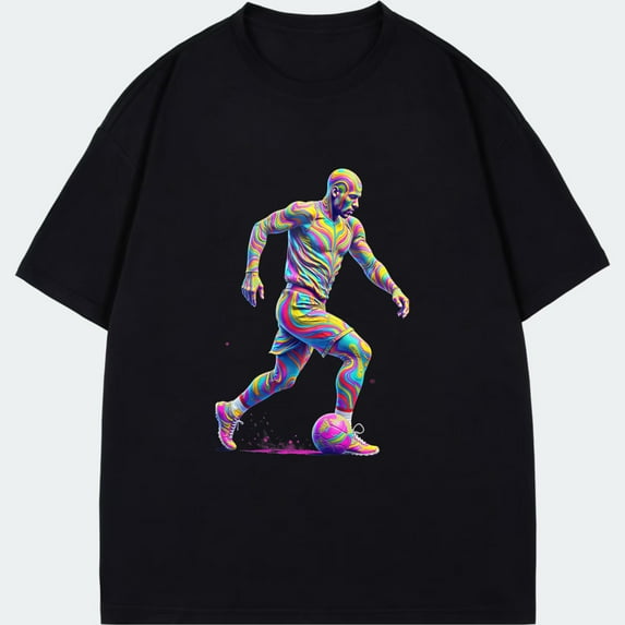 Black Short Sleeve T-Shirt With Colorful Football Player Graphic For ...