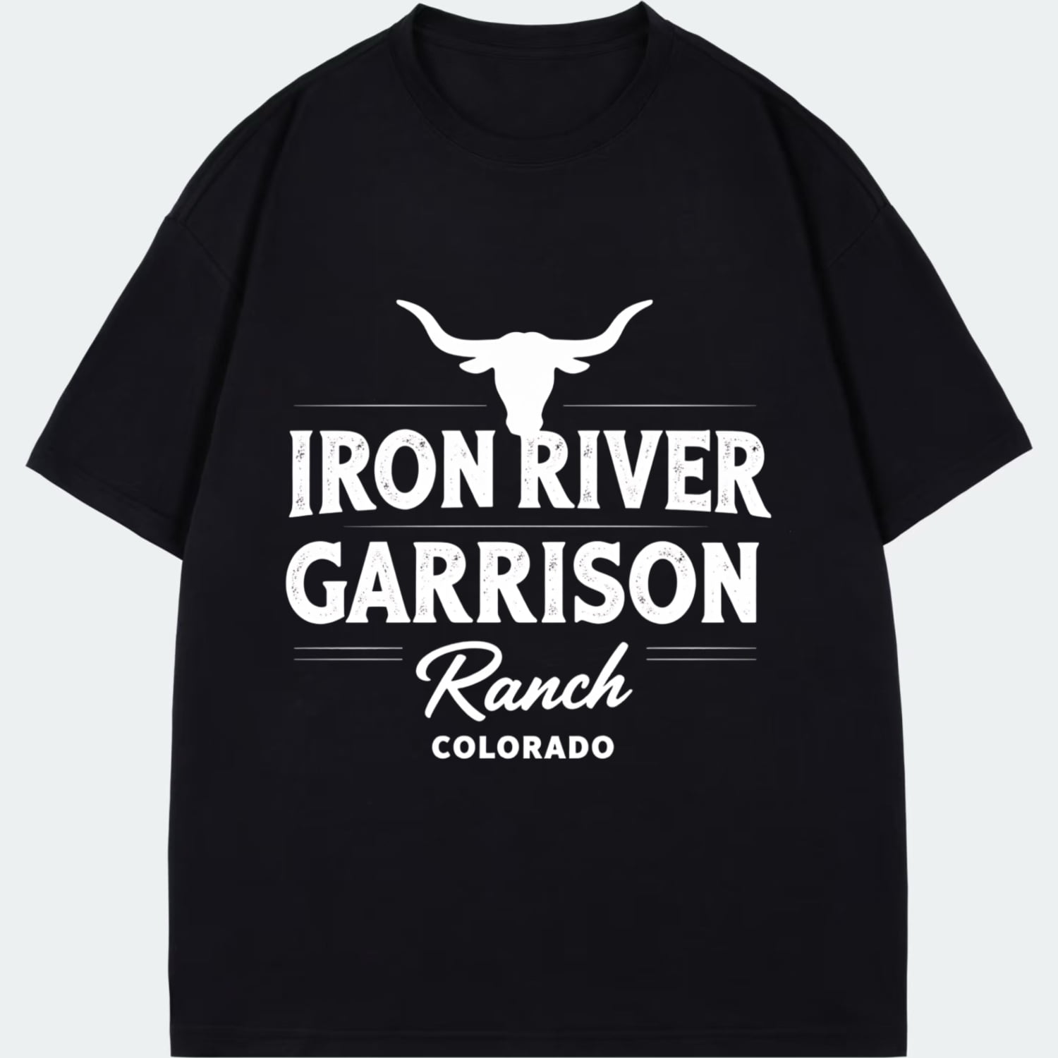 Black Short Sleeve T Shirt With Iron River Garrison Ranch Colorado Bull ...