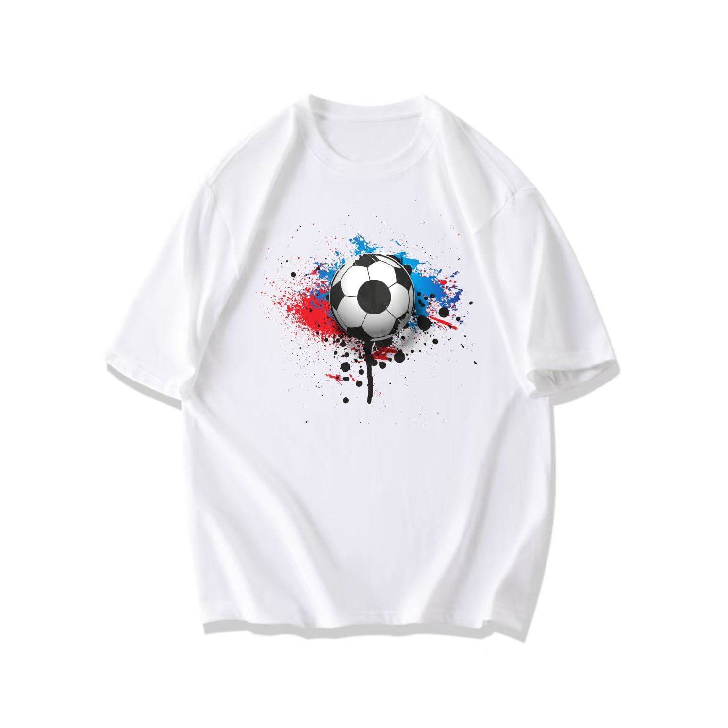 Black Short Sleeve T Shirt With Soccer Ball And Color Splash Print For ...