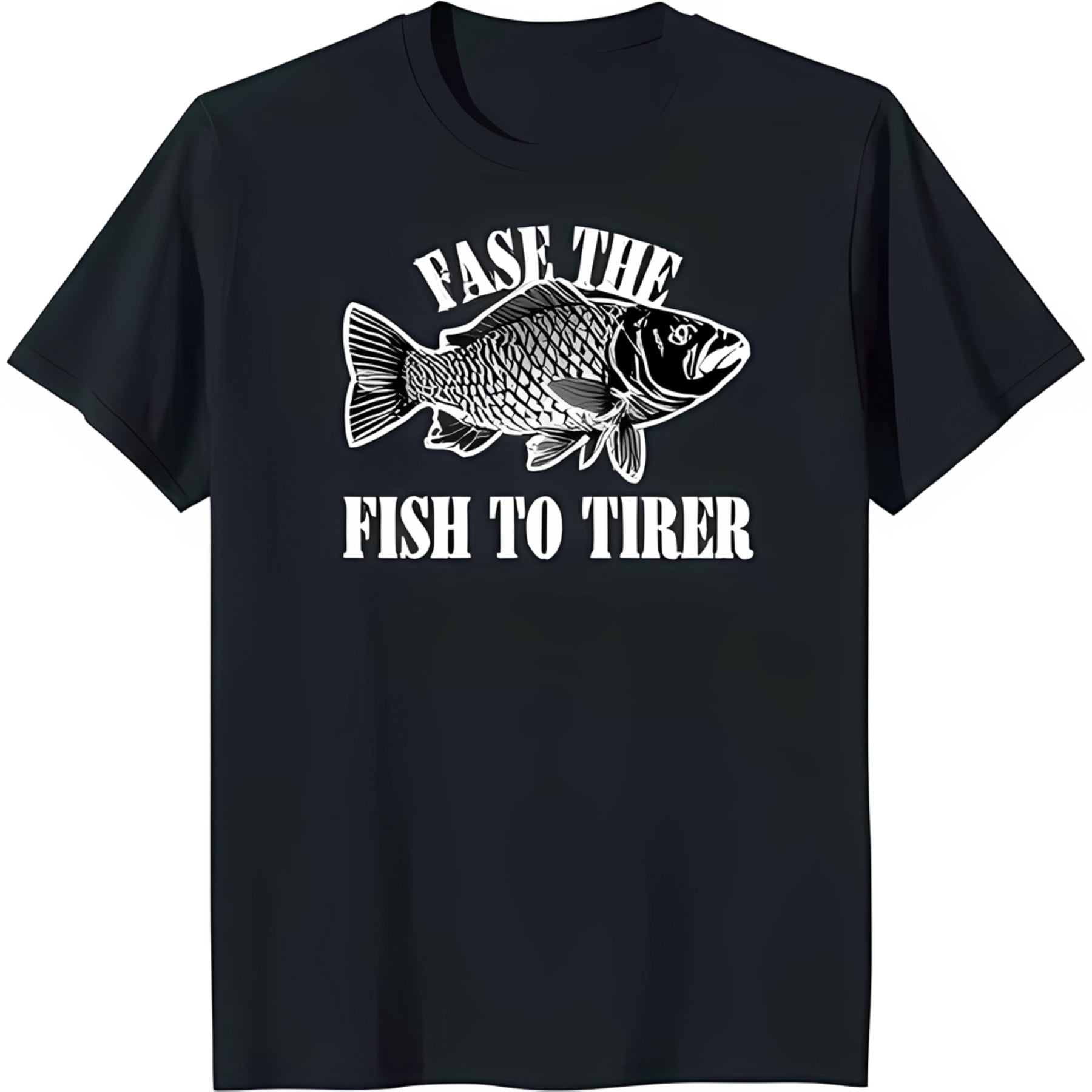Black Short Sleeve T-Shirt with Carp Graphic & 'Face the Fish to Tire ...