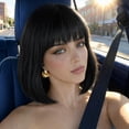 Black Short Straight Bob Wig With Bangs For Daily Wear, Parties And ...