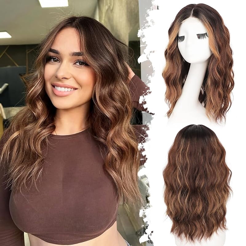 Black Short Wavy Wig for Women Lace Hairline Bob Style Synthetic Heat ...