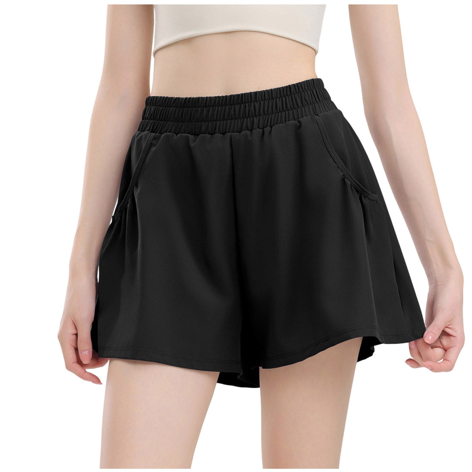 Black Shorts for Ladies Fall Winter Fleece Lined Wool Loose Fit Sport ...