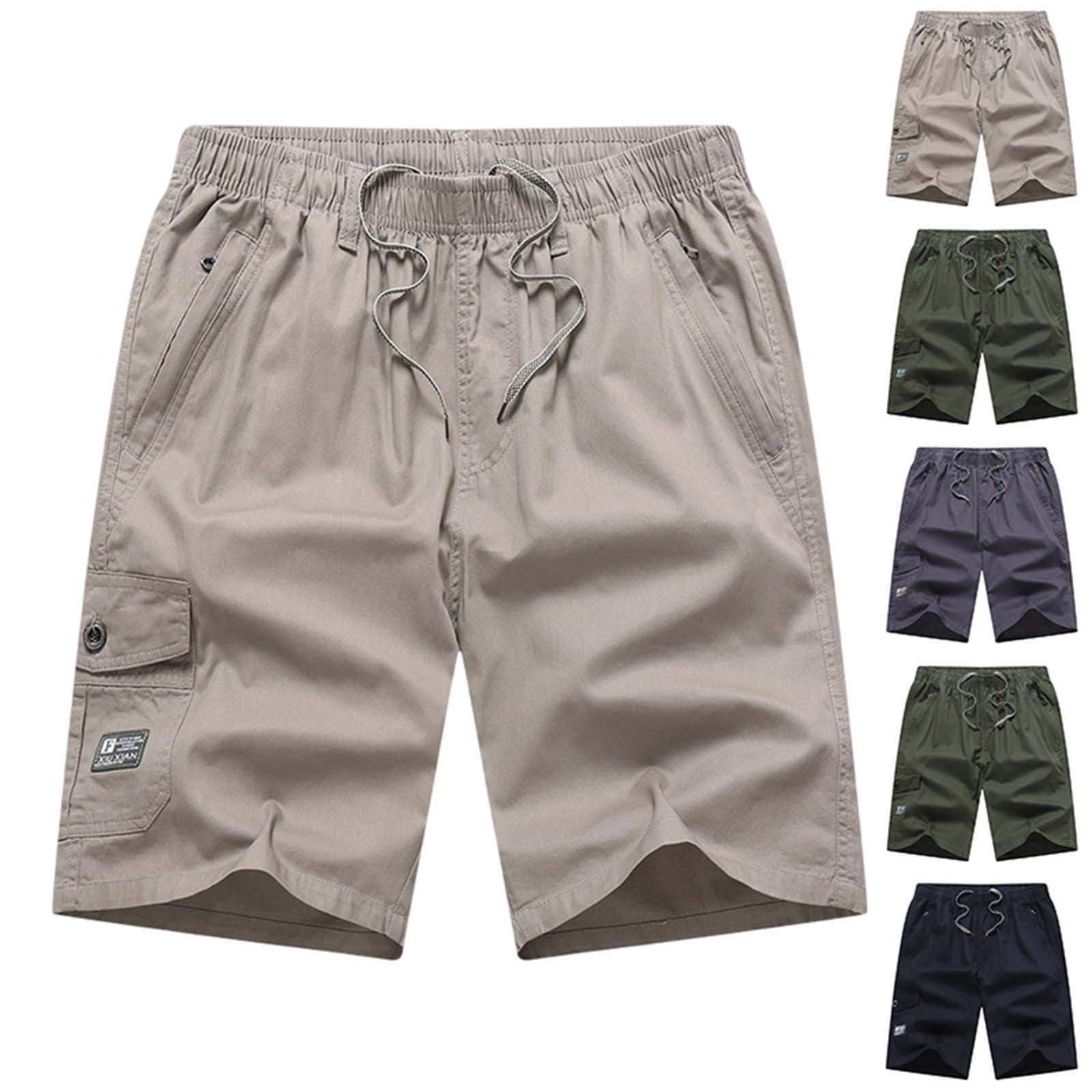 Black Shorts Men's Solid Color Multi Pocket Straight Leg Casual Elastic ...