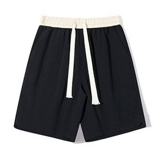Black Shorts for Mens Fall Summer Casual Pleated Paperbag Straight Leg ...