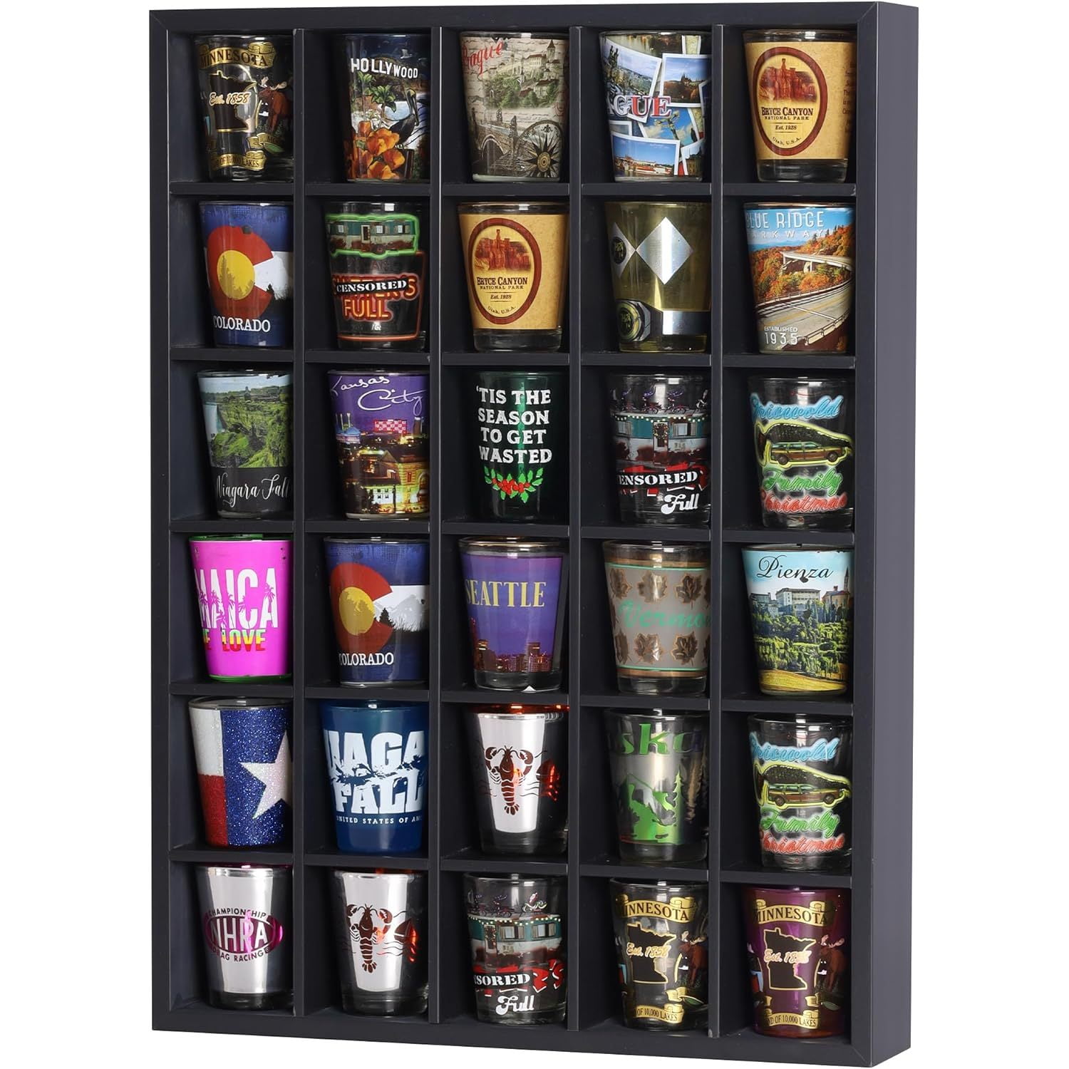 Black Shot Glass Display Case 30 Slots Minifigures Thimble Collection ...