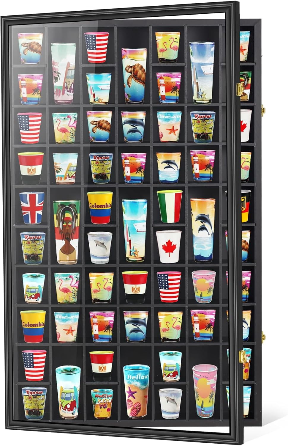 Black Shot Glass Display Case Large 61 Slots Glass Display Holder Wall ...