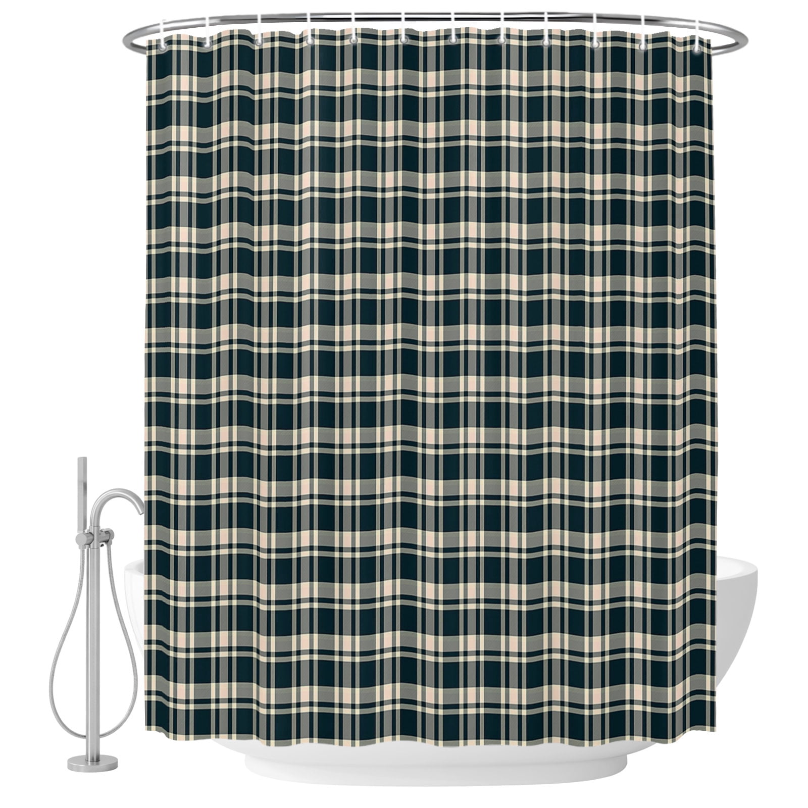 Black and Shower Curtain for Bathroom, Gray Plaid Waterproof Machine ...