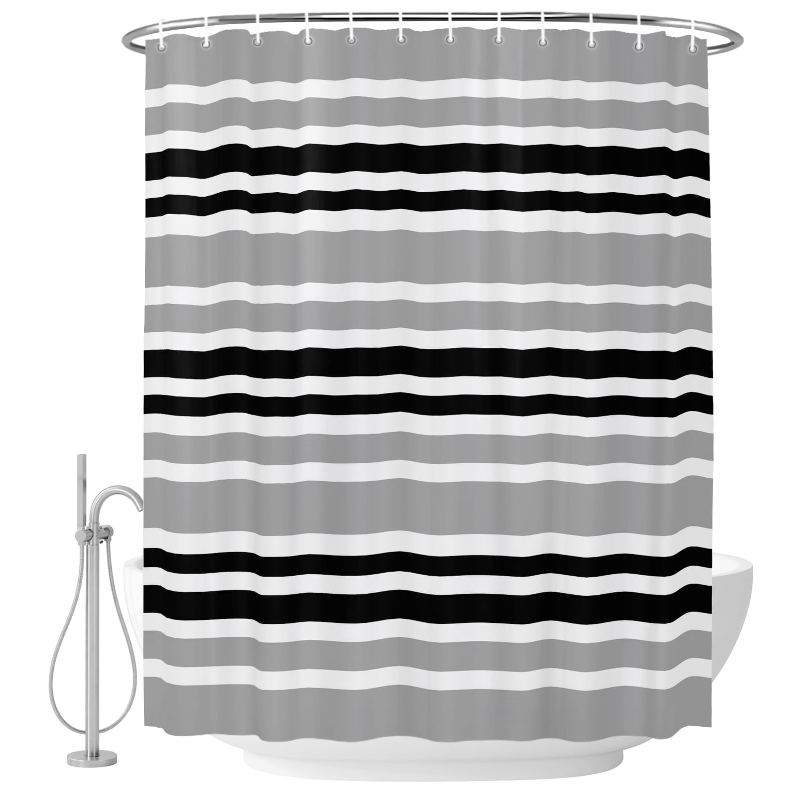 Black and Shower Curtain for Bathroom, Gray Stripe Abstract Minimalist ...