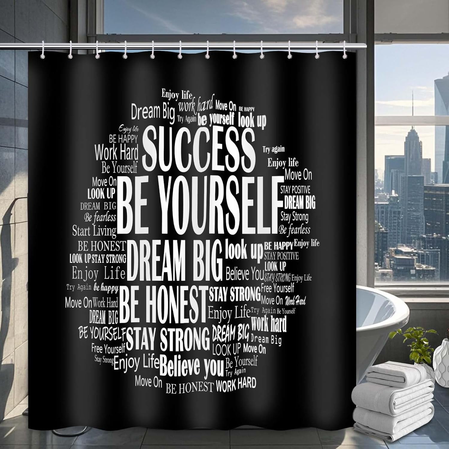 Black Shower Curtain Inspirational, Motivational Quotes Shower Curtain ...