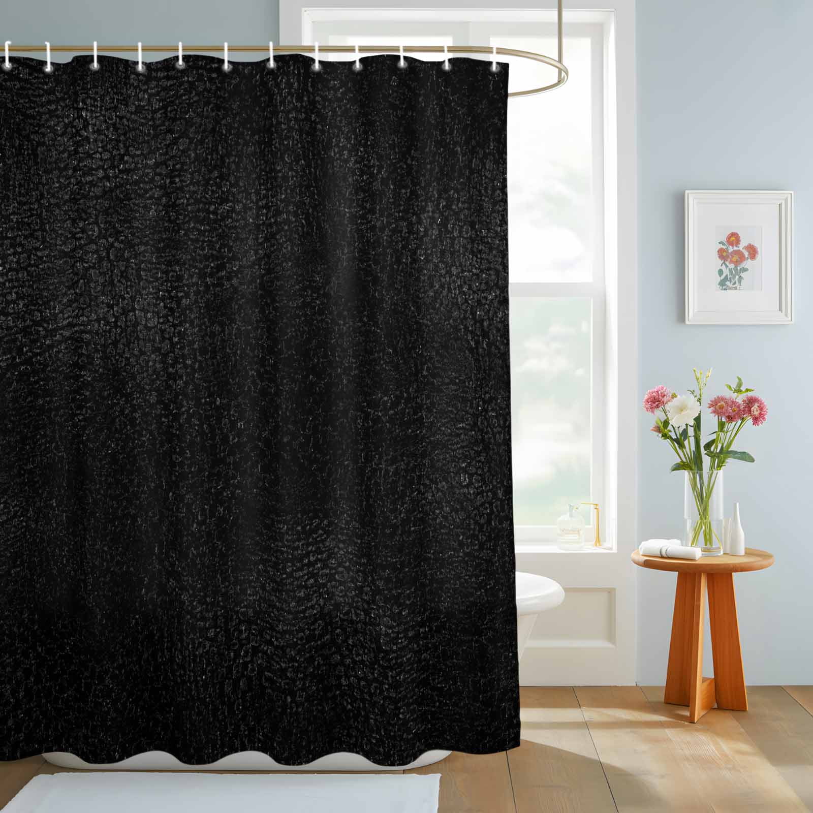 Black Shower Curtain, Modern Minimalist Classic Black Solid Color ...